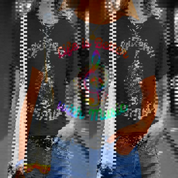 Life Is Better With Music Notes Symbol Tie Dye Musician T-Shirt - Monsterry