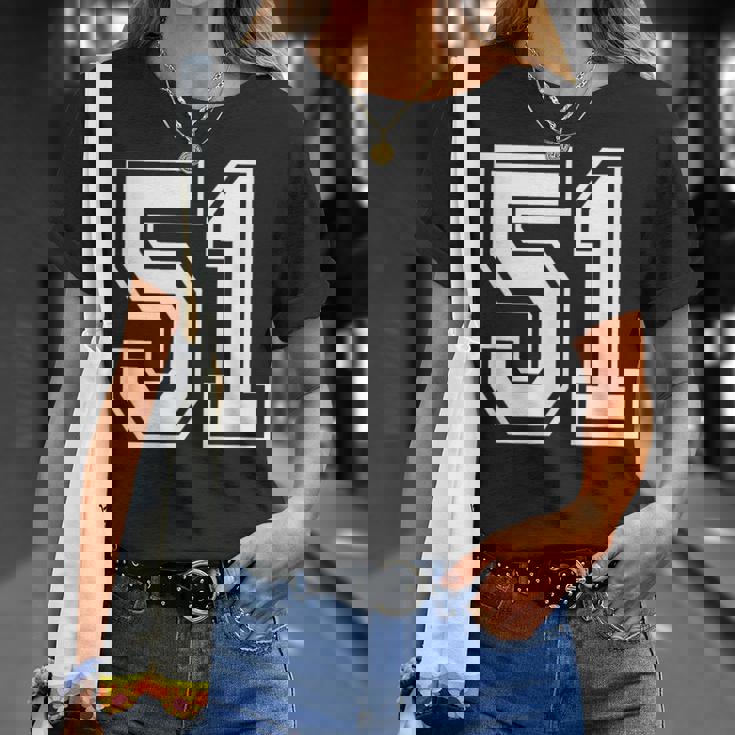 Number 51 Numbered Uniform Sports Jersey Team 51St Birthday T-Shirt ...