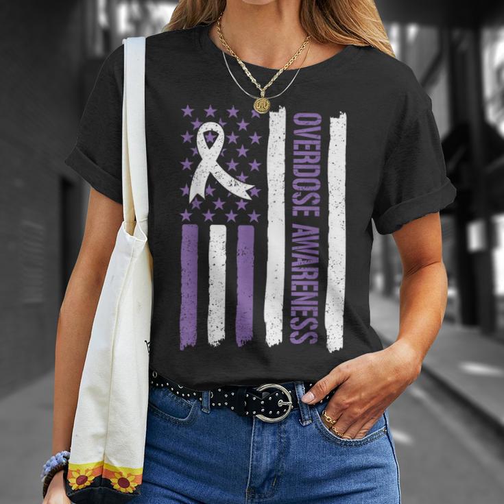 Overdose Awareness Month American Flag Ribbon T-Shirt | Mazezy