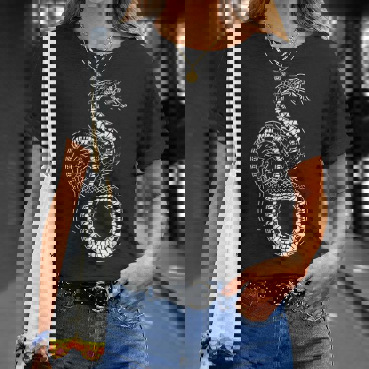 Snake X Serpent X Black Snake X Coil Blackwork T-Shirt | Mazezy