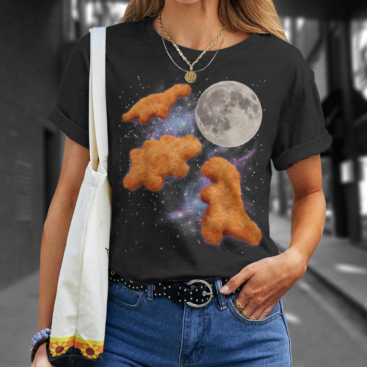 Three Chicken Nuggets Howl At Moon Parody Dino Nugget T-Shirt ...