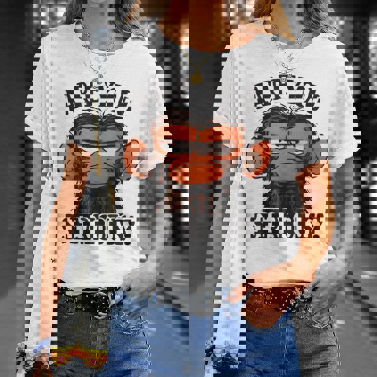 Humor Are You Serious Grumpy Monkey Meme T-Shirt | Mazezy