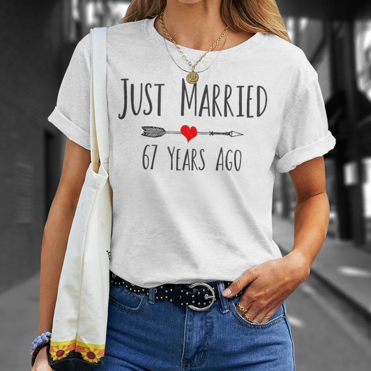 Just Married 67 Years Ago 67Th Wedding Anniversary T-Shirt - Monsterry