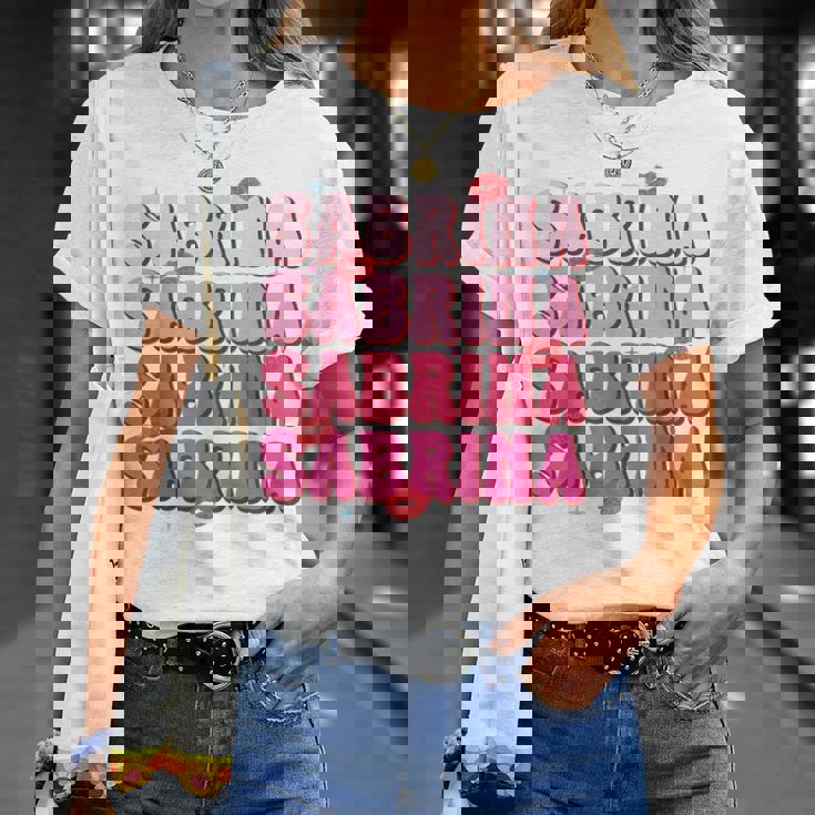 Vintage Sabrina Personalized Name I Love Sabrina Groovy T-Shirt - Seseable