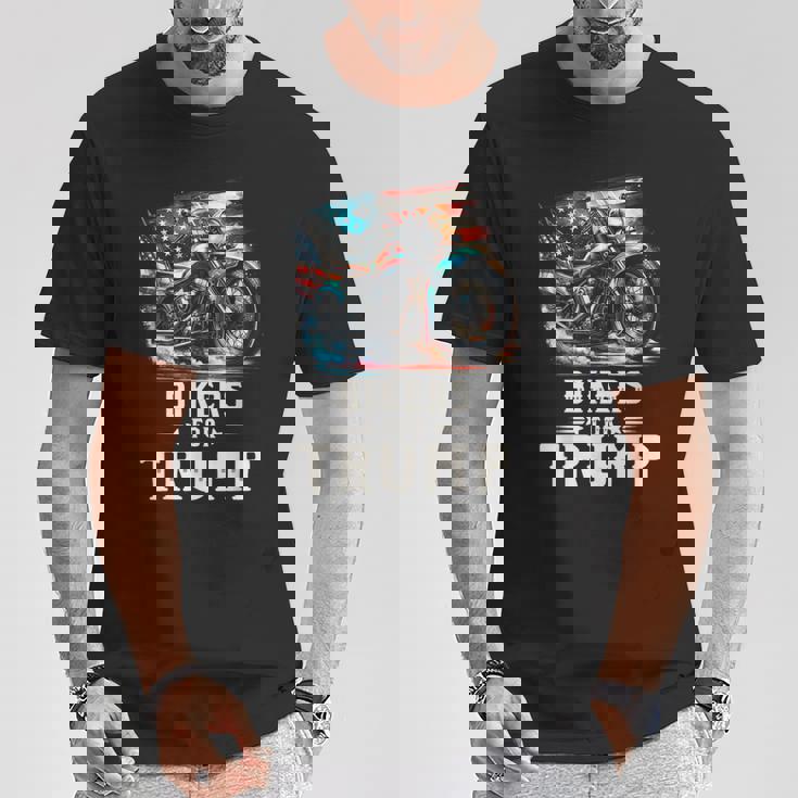 Bikers For Trump 2024 Motorcycle Patriotic American Flag T-Shirt ...