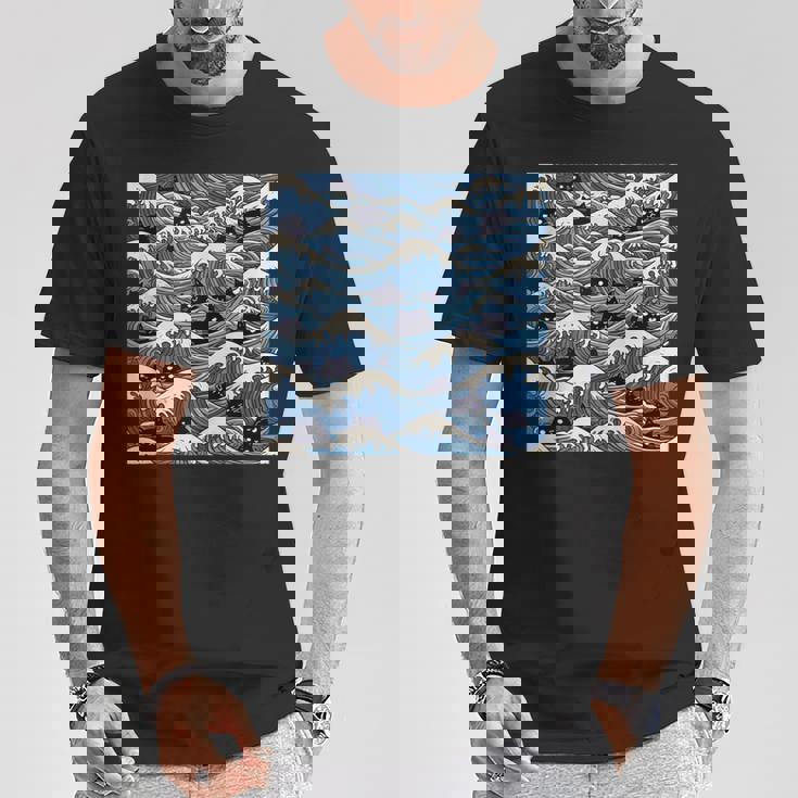 Blue Wave Cat Ladies For Kamala Harris President 2024 T-Shirt - Monsterry