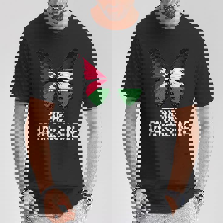 Free Palestine Flag Save Gaza Strip Palestinian Butterfly T-Shirt ...