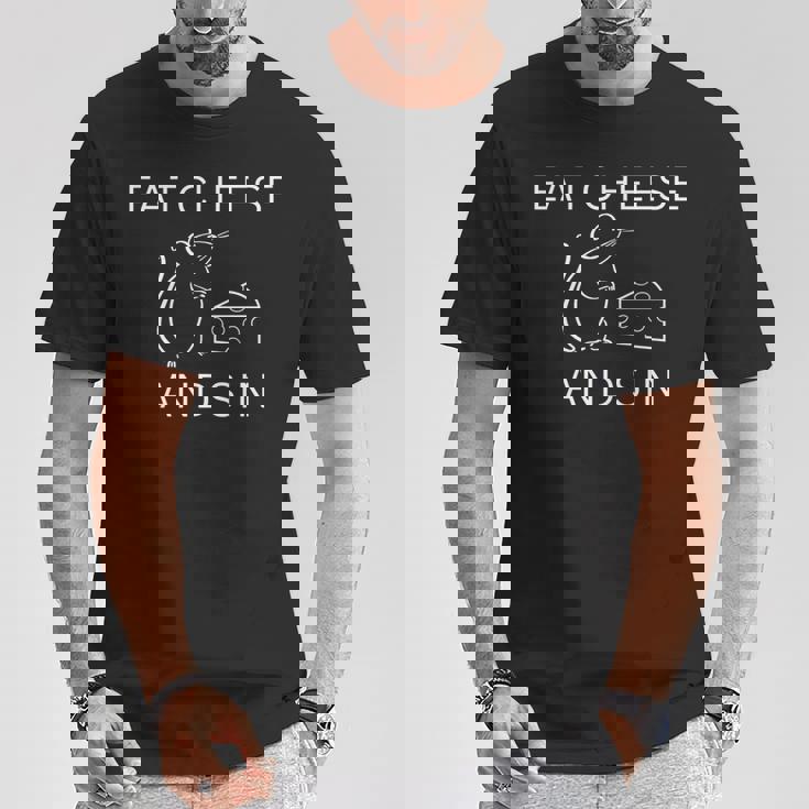 Eat Cheese And Sin Humor Rat Meme T-Shirt - Monsterry