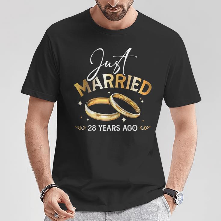 Just Married 28 Years Ago Happy Wedding Anniversary Couple T-Shirt ...