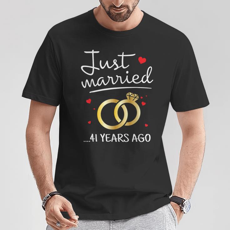 Just Married 41 Years Ago Couple 41St Anniversary T-Shirt - Monsterry