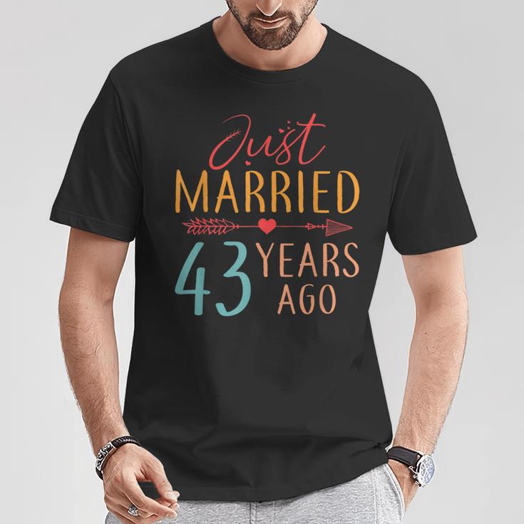 Just Married 43 Years Ago Retro Couple 43Rd Anniversary T-Shirt - Monsterry