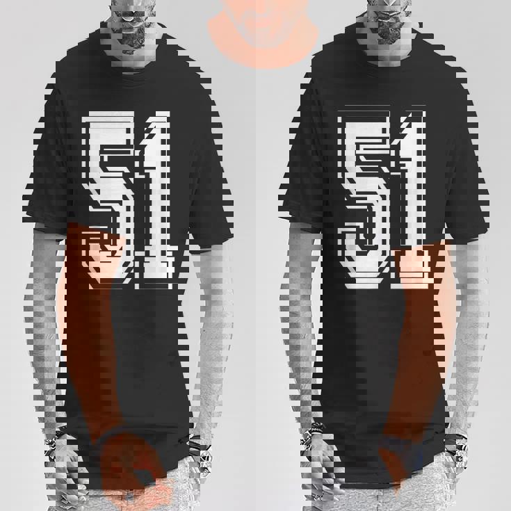 Number 51 Numbered Uniform Sports Jersey Team 51St Birthday T-Shirt ...