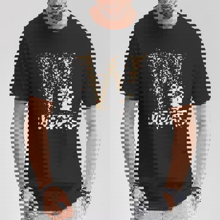 Wildcats Spirit Bold Letter W And Paw Print T-Shirt | Mazezy