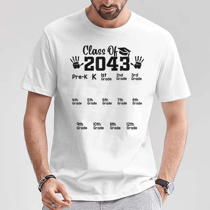 Class Of 2043 Grow With Me Handprint Pre-K 12Th Grade T-Shirt - Monsterry