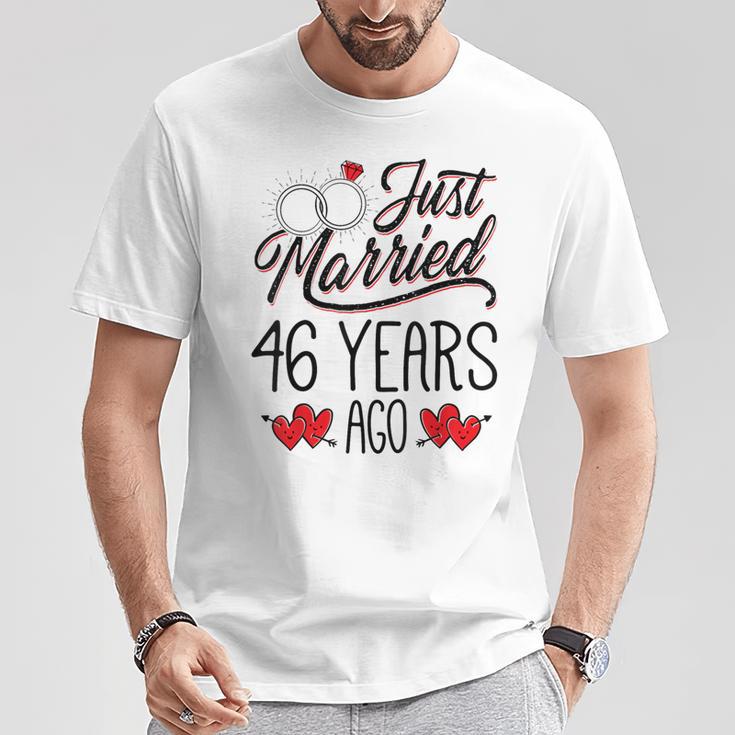 Just Married 46 Years Ago Couple 46Th Anniversary T-Shirt - Monsterry