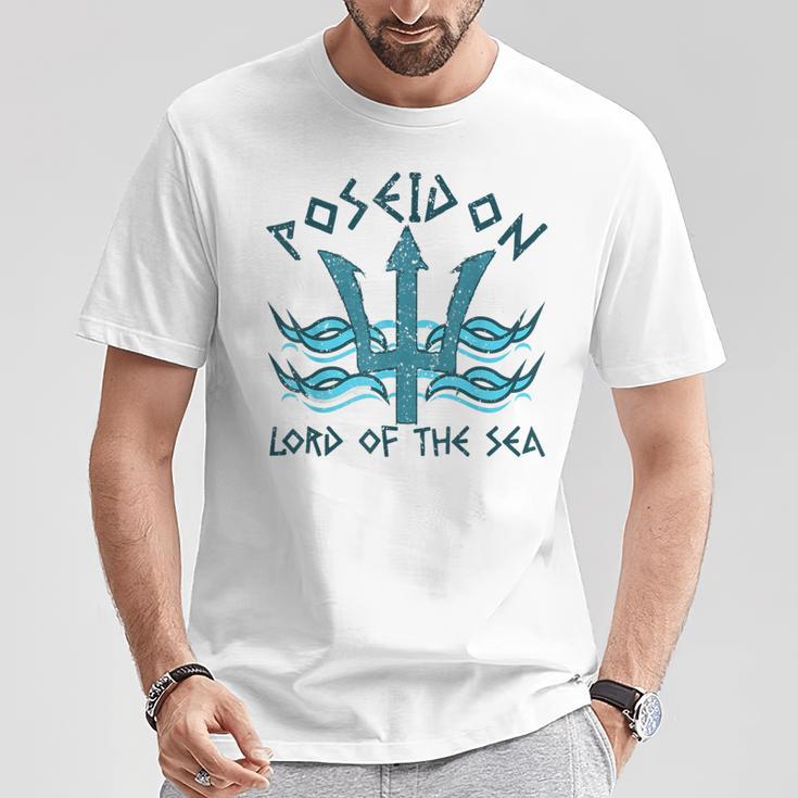 Poseidon Trident Lord Of The Sea Distressed Greek Gods T-Shirt - Monsterry