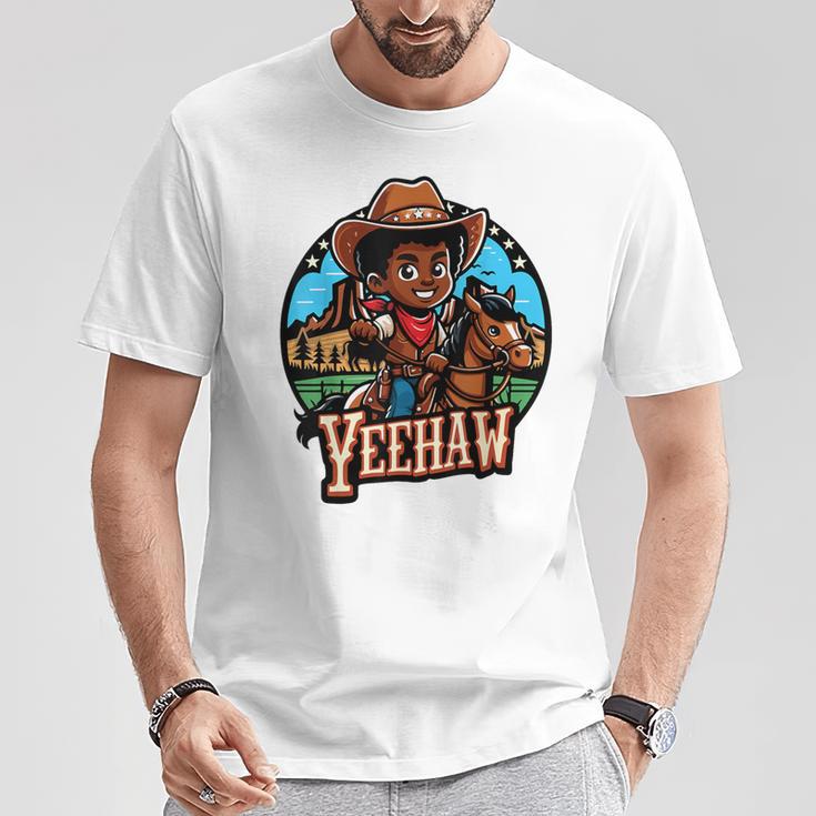 Yeehaw African American Kid Rodeo Cowboy T-Shirt | Mazezy