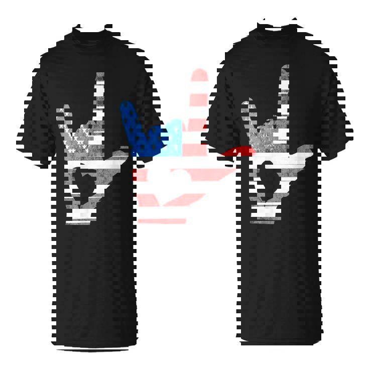 Asl American Sign Languages Usa 4Th July Hand Talking T-Shirt - Monsterry