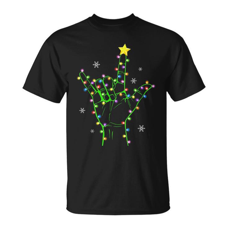 ASL Christmas Christmas Tree Lights American Sign Language T-Shirt ...
