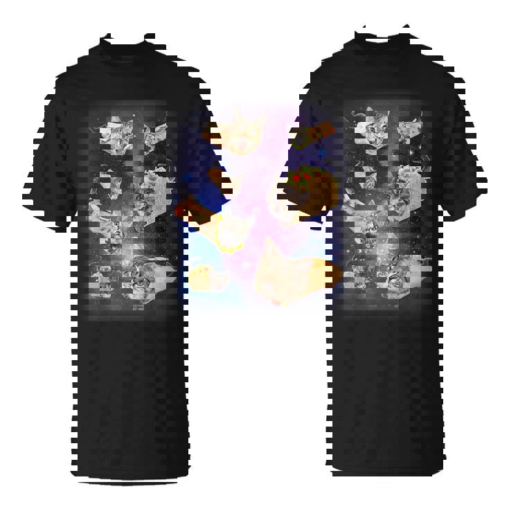 Burrito Cat And Taco Cat Space Galaxy Meme Tacocat Silly T-Shirt | Mazezy