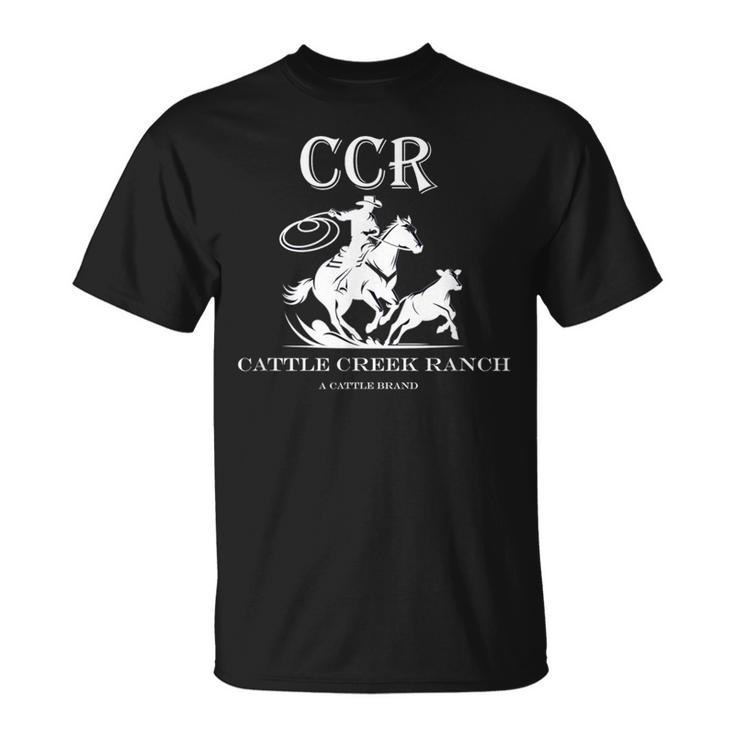 Cattle Creek Roping White Logo Men's T-shirt Back Print | Mazezy