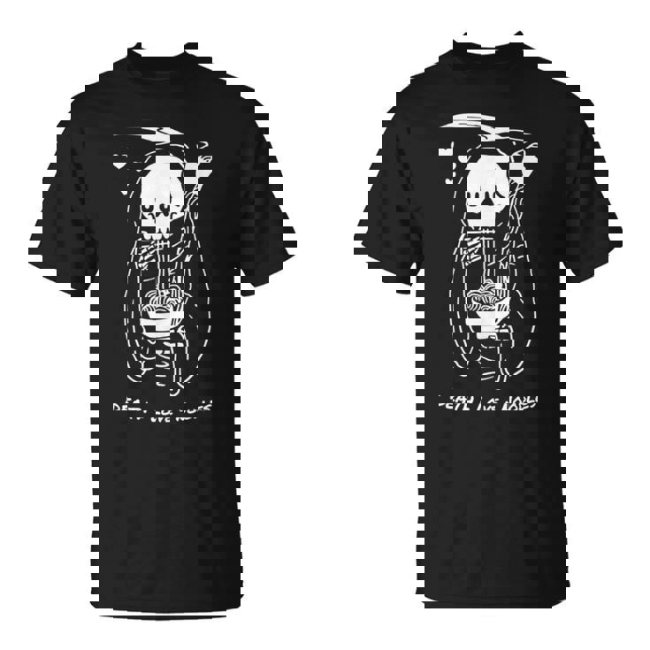 Death Love Noodles Cute Cartoon Reaper Eating Ramen Men's T-shirt Back ...