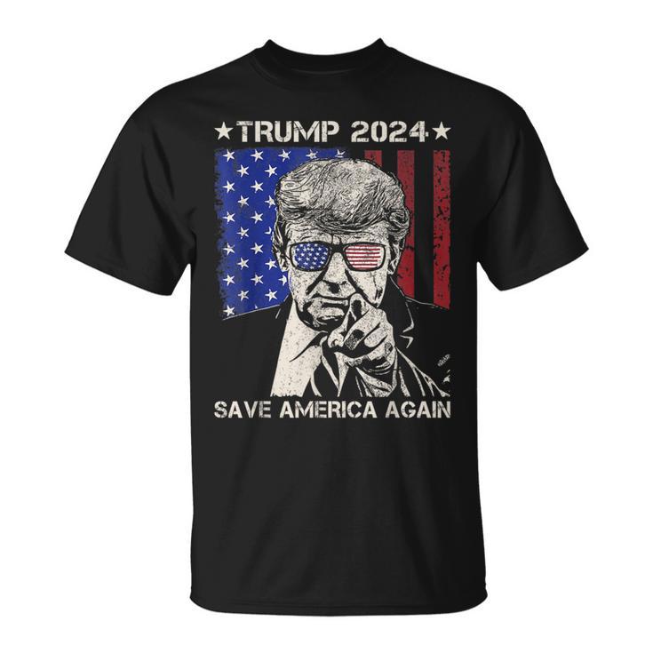 Donald Trump 2024 Save America Again American Flag T-Shirt | Mazezy