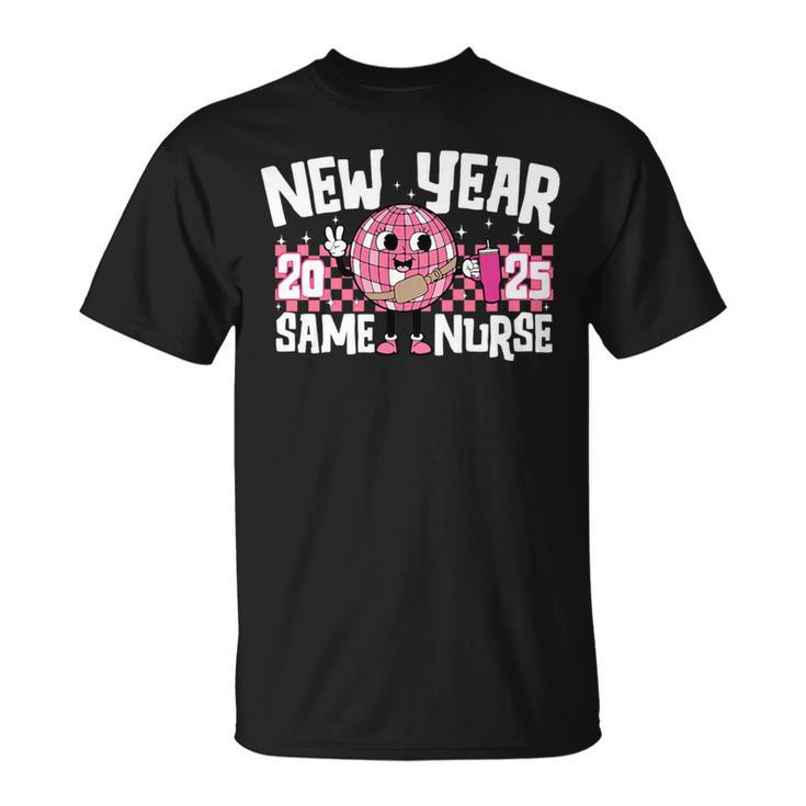 New Year Same Nurse 2025 Disco Nye Party Nursing Scrub T-Shirt | Mazezy