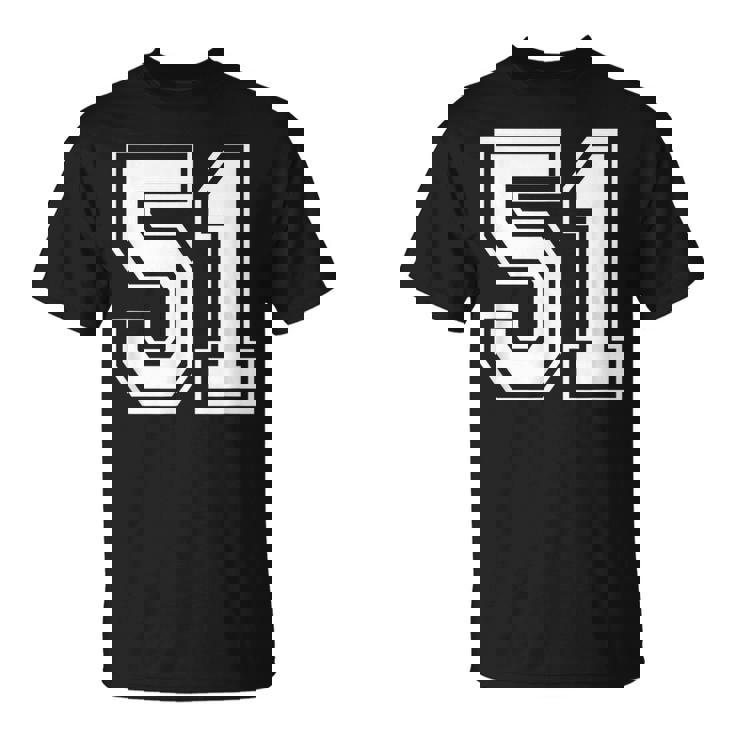 Number 51 Numbered Uniform Sports Jersey Team 51St Birthday T-Shirt ...