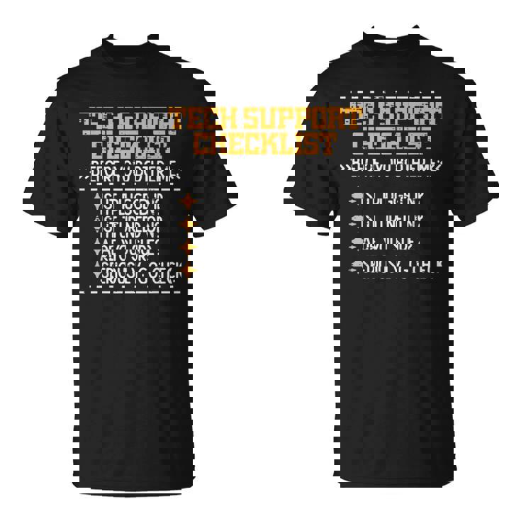 Tech Support Checklist It Computer Helpdesk Men T-Shirt - Monsterry