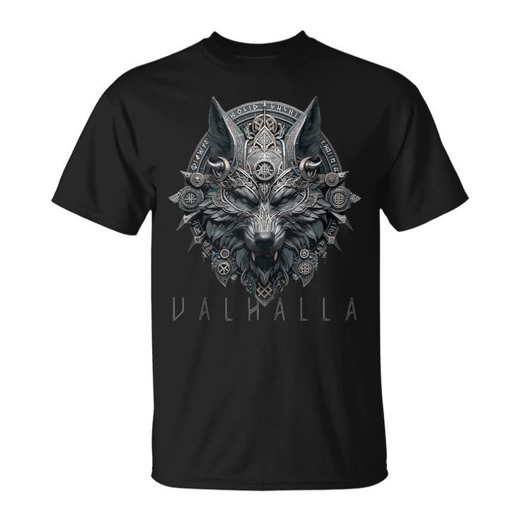 Valhalla Wolf Mask Odin Runes Norse Compass Viking Women T-Shirt ...
