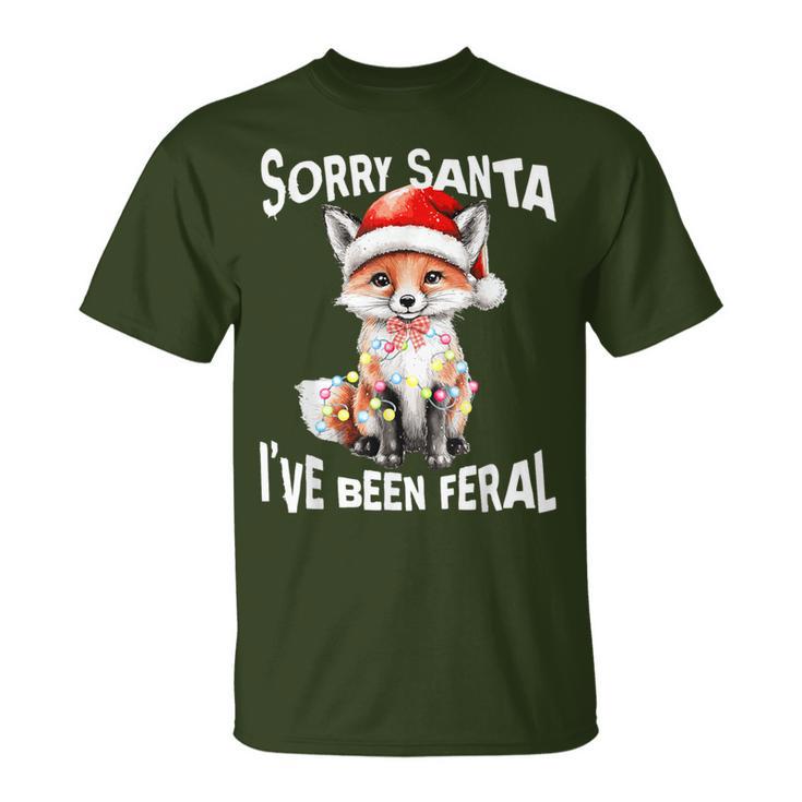 Sorry Santa I've Been Feral Christmas Fox Santa Hat T-Shirt | Mazezy