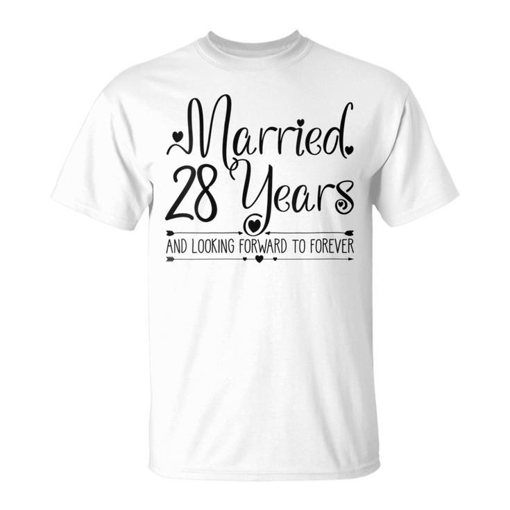 28Th Wedding Anniversary For Her Married 28 Years Ago T-Shirt ...