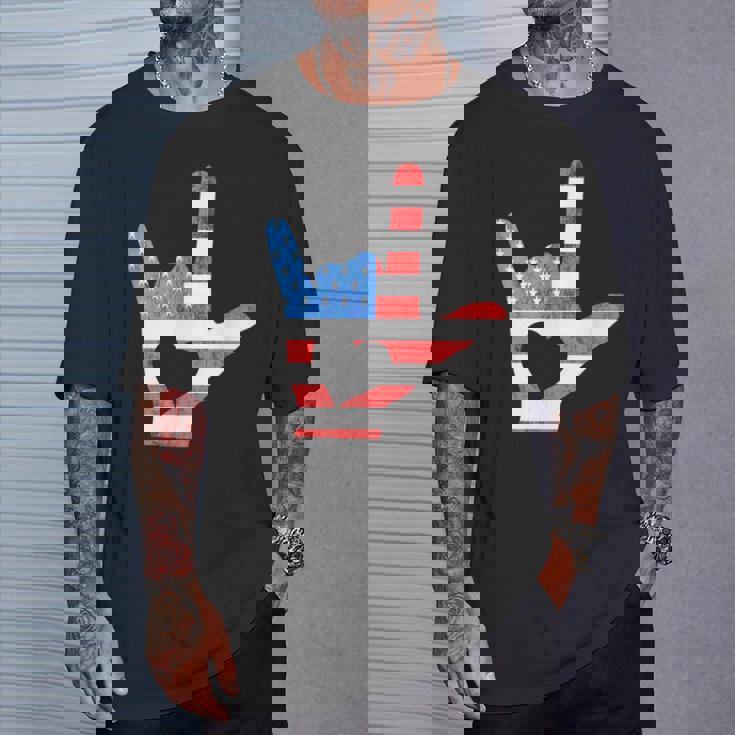 Asl American Sign Languages Usa 4Th July Hand Talking T-Shirt - Monsterry