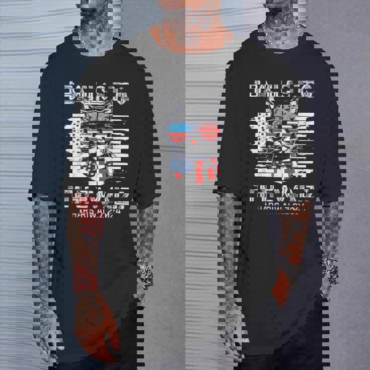 Balls To The Walz Cat American Kamala Harris Tim Walz Vote T-Shirt ...