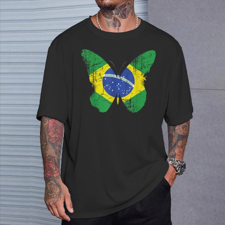 Brazil Butterfly Statement Brasil Distressed Brazilian T-Shirt - Monsterry