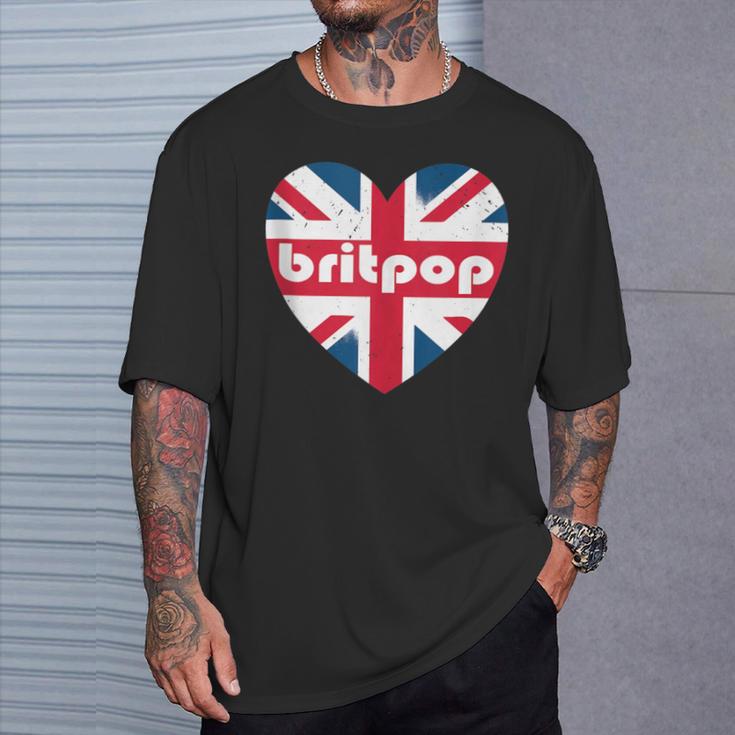 Britpop 90S British Rock Music Lover Retro Union Jack Heart T-Shirt ...