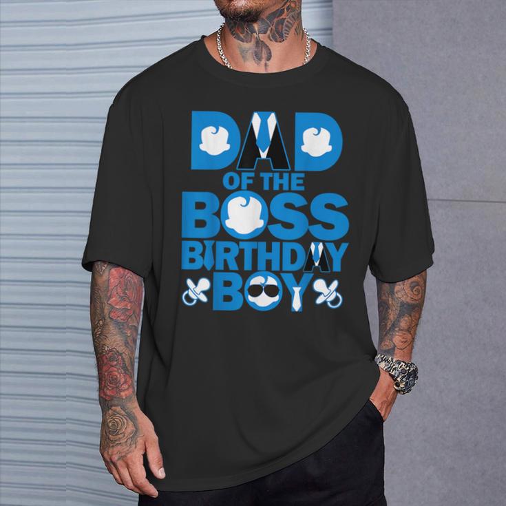 Dad And Mom Boss Birthday Boy Baby Family Decorations T-Shirt | Mazezy