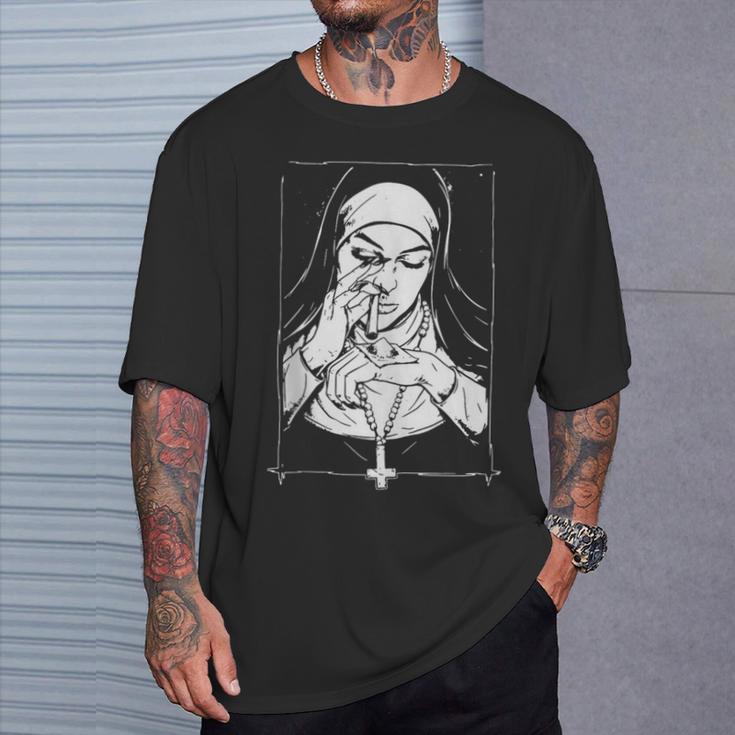 Unholy Drug Nun Costume Essential Costume T-Shirt - Monsterry