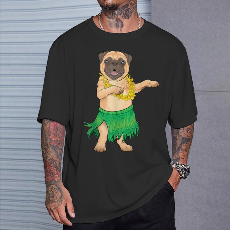 Hawaiian Pug Aloha Dog Tropical Hula Skirt Summer Dance T-Shirt - Monsterry