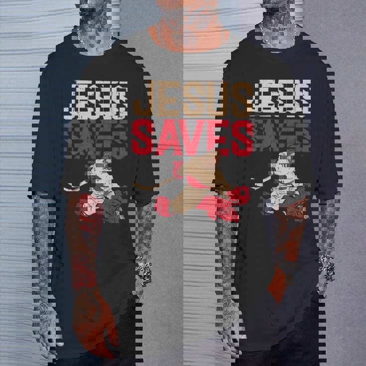 Jesus Saves Ice Hockey Goalie Sport Religious Christian T-Shirt - Monsterry