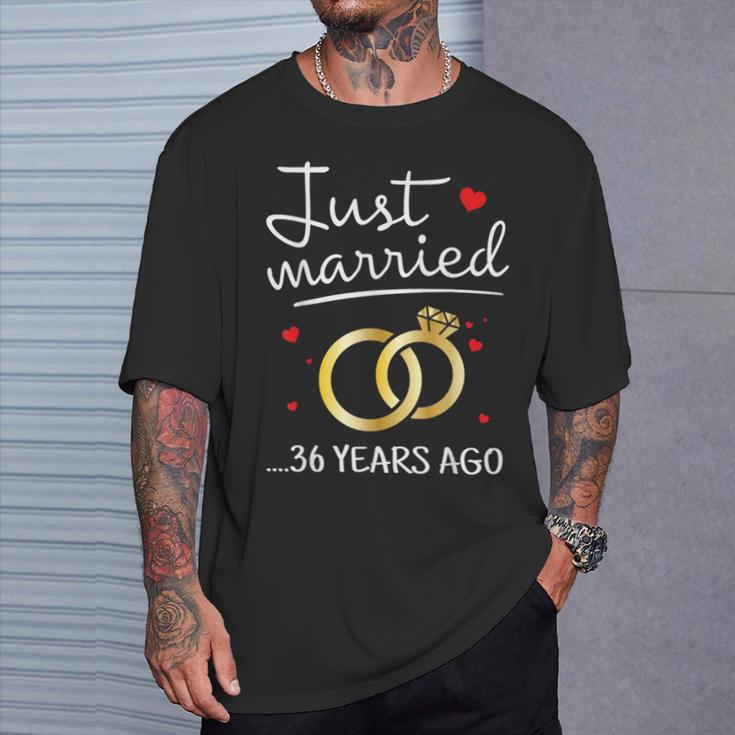 Just Married 36 Years Ago Couple 36Th Anniversary T-Shirt - Monsterry