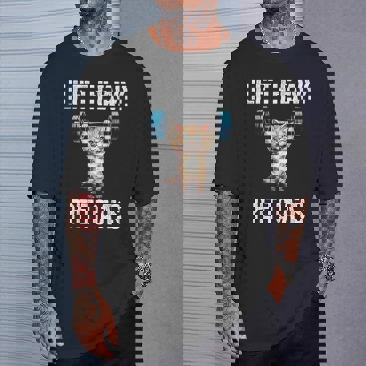 Lift Heavy Pet Cats Gym Workout Weight Lifter T-Shirt - Monsterry