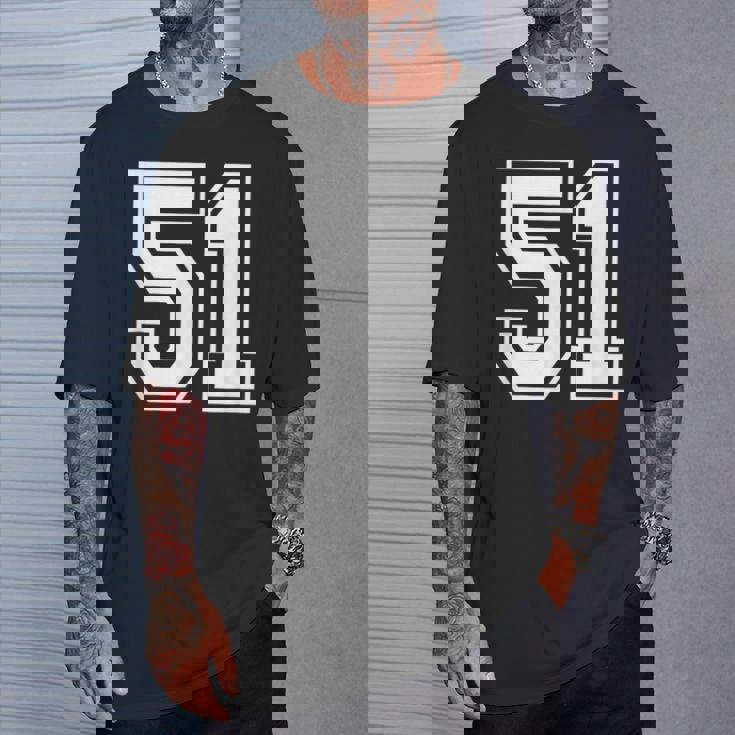 Number 51 Numbered Uniform Sports Jersey Team 51St Birthday T-Shirt ...