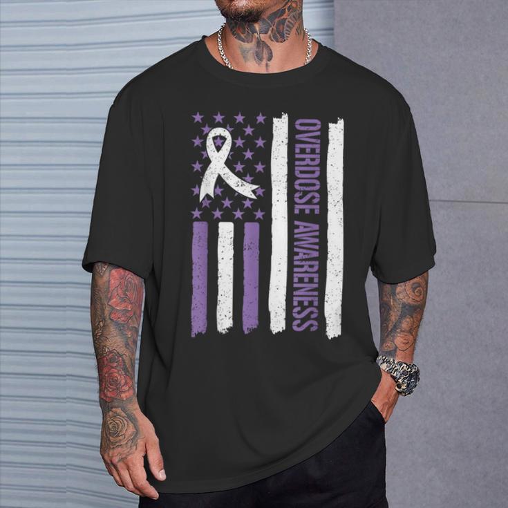 Overdose Awareness Month American Flag Ribbon T-Shirt | Mazezy