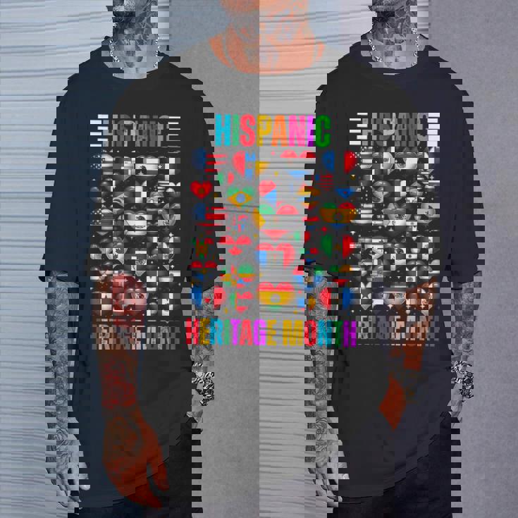 Hispanic Heritage Month Latino Countries Hands Heart Flags T-Shirt ...