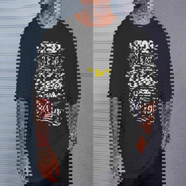 Stop Killing Ducks To Make Duck Tape Rubber Duck Meme T-Shirt - Monsterry