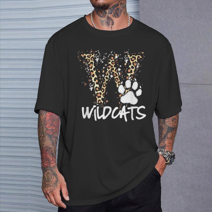 Wildcats Spirit Bold Letter W And Paw Print T-Shirt | Mazezy
