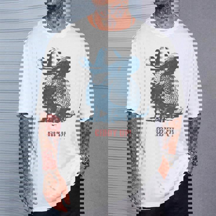 Giddy Up Cowboy Ready For Rodeo Cowboy Armadillo T-Shirt - Monsterry