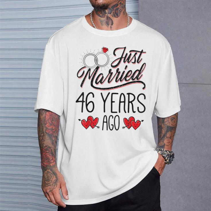 Just Married 46 Years Ago Couple 46Th Anniversary T-Shirt - Monsterry